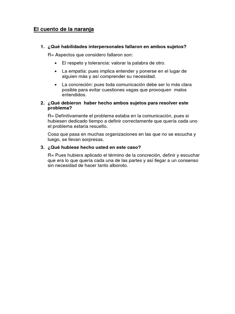 Tarea 1 Parcial El Cuento de La Naranja | PDF