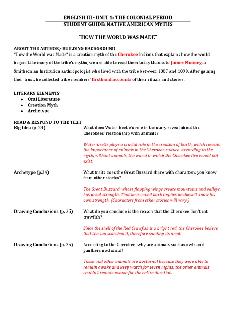 English III - Unit 1: THE Colonial Period Student Guide: Native ...