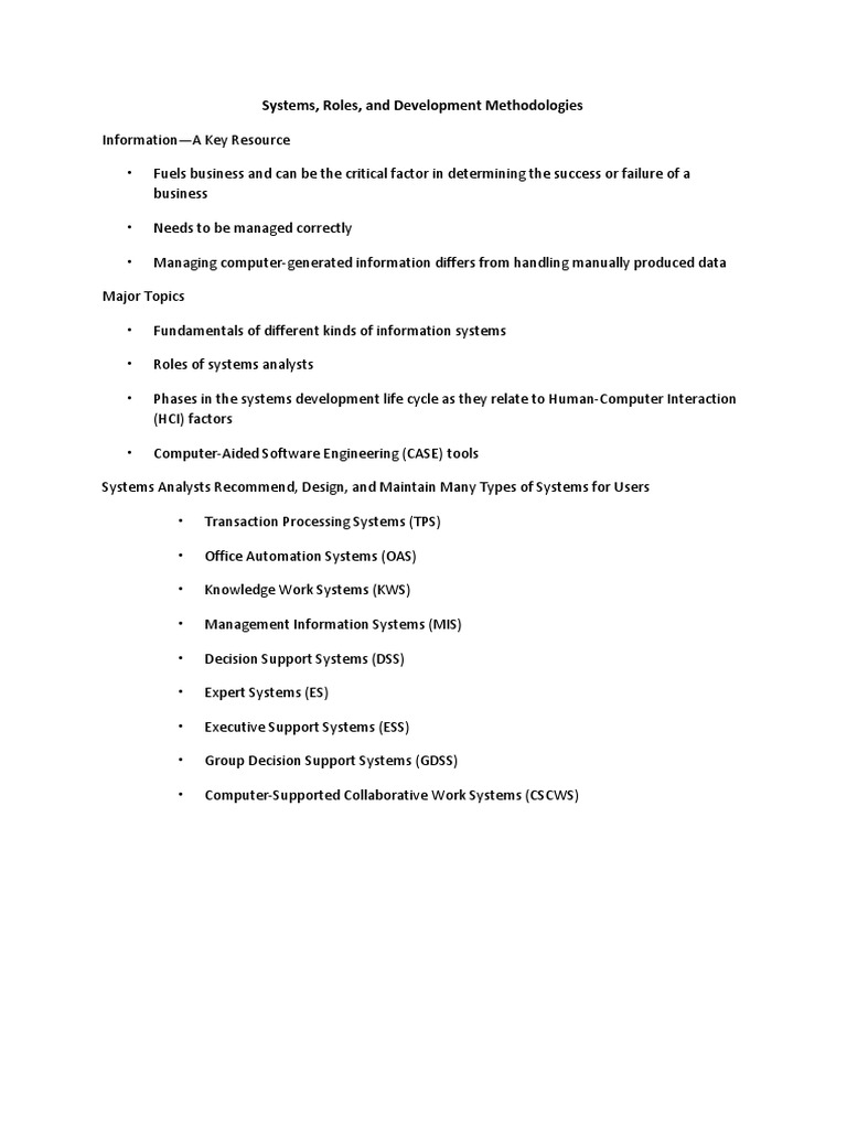Systems, Roles, and Development Methodologies PDF | PDF | Software Development | Agile Software ...