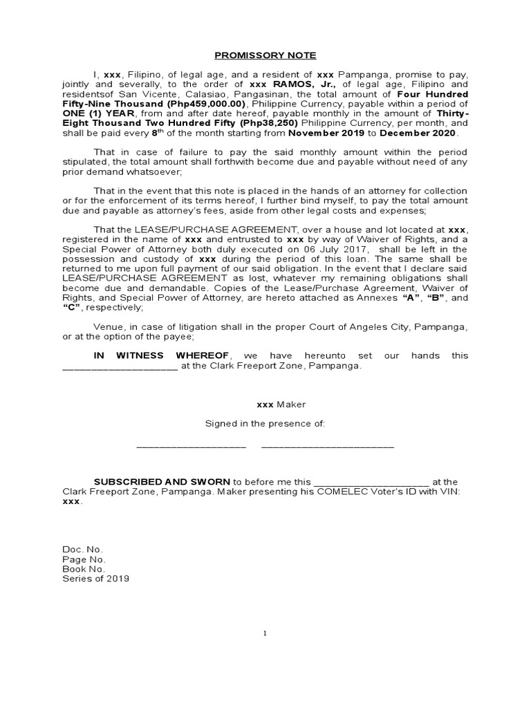 Promissory Note for Php459,000 Loan | PDF