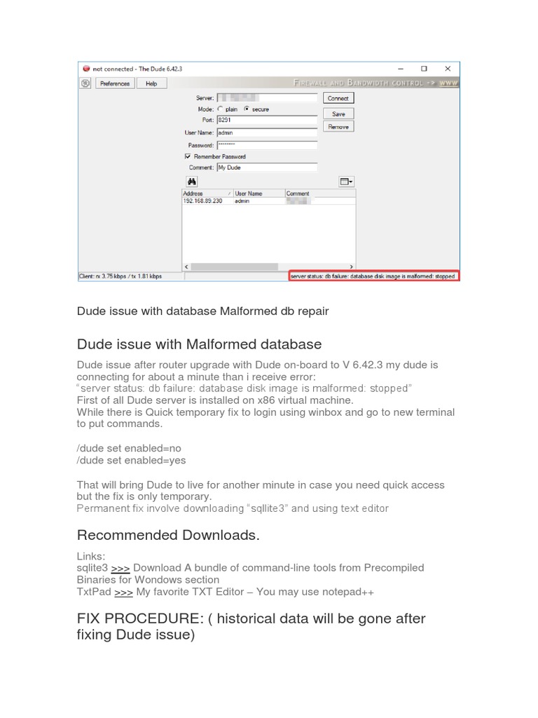 DUDE Mikrotik Reparar Base de Datos | PDF | Computer File | Command Line Interface