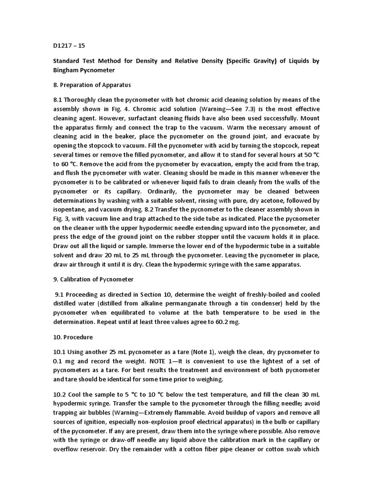 Standard Test Method For Density and Relative Density (Specific Gravity ...