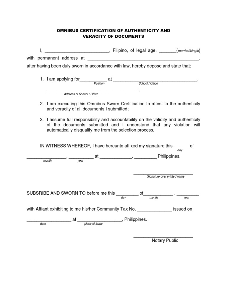 Omnibus Certification of Authenticity | PDF