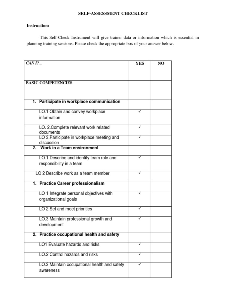 Self-Assessment Checklist for Trainers | PDF | Occupational Safety And ...
