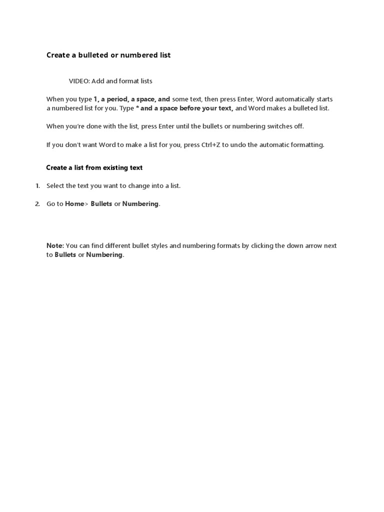 Create Bullet and Numbered List | PDF