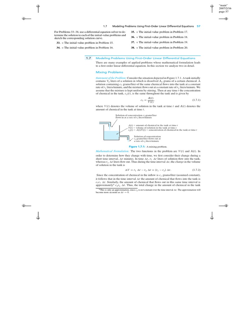 Mixing Problems: Modeling Problems Using First-Order Linear ...