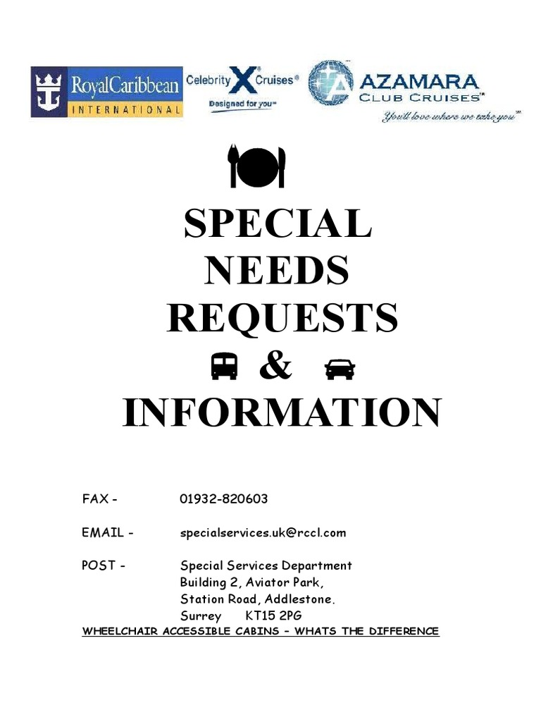 Royal Caribbean Special Needs Request Information | PDF | Menu | Wheelchair