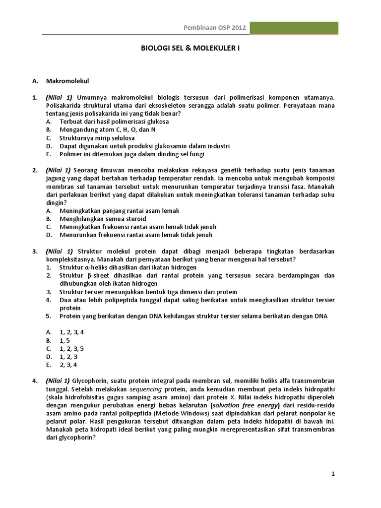 Soal Biologi Sel Osn | PDF