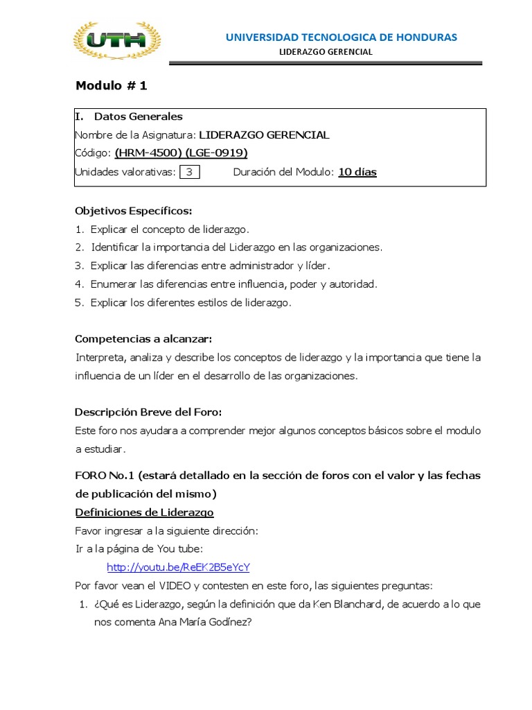 Modulo 1 Liderazgo Gerencial 1 | PDF | Liderazgo | Planificación Modulo 1 Liderazgo Gerencial 1 | PDF | Liderazgo | Planificación
