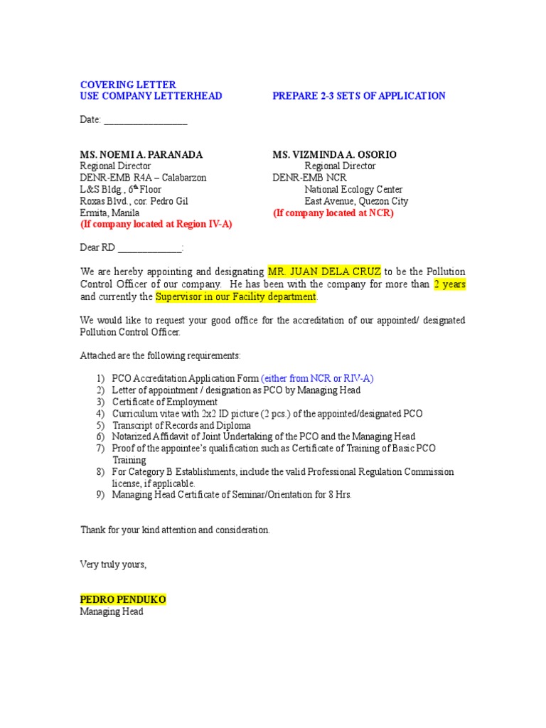 PCO Appointment and Letter of Request | PDF