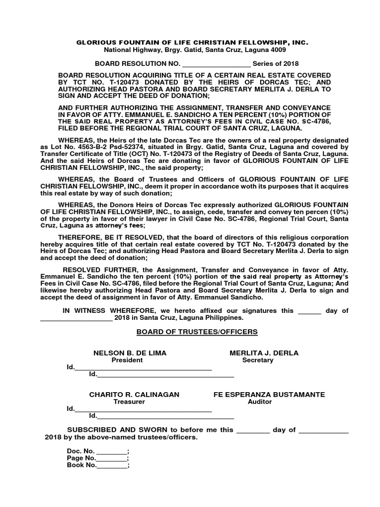 Board Resolution To Acquire Real Estate | PDF | Real Property | Lawyer