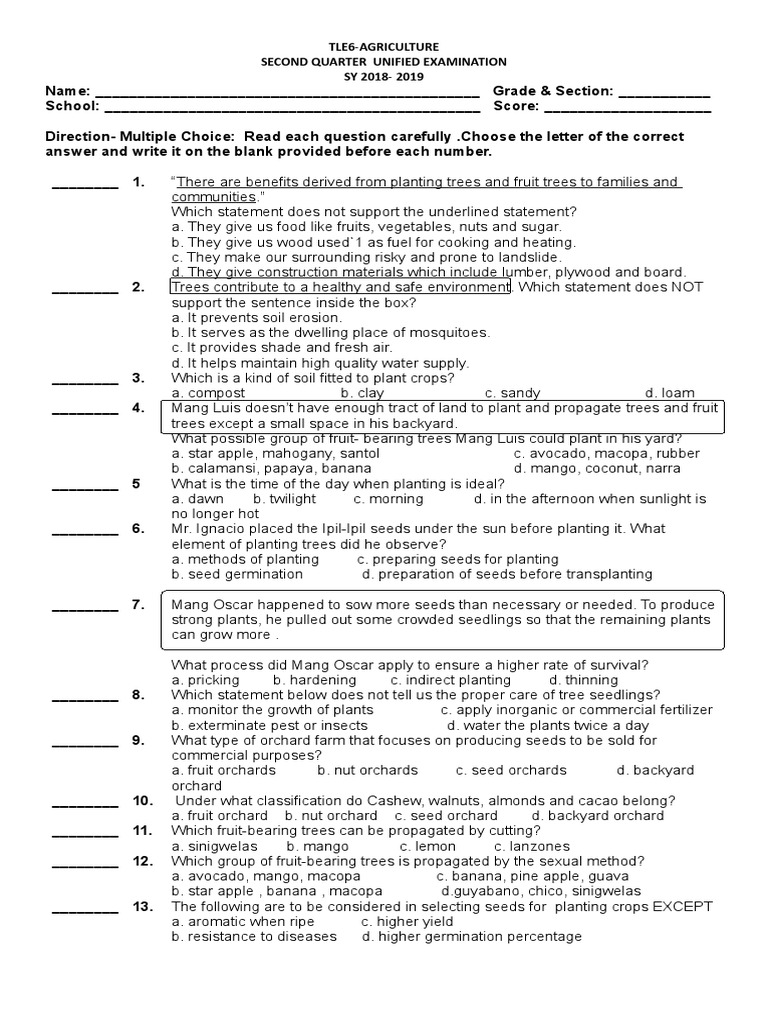 TLE 6 Agriculture Periodical Test 2 | PDF | Fertilizer | Soil