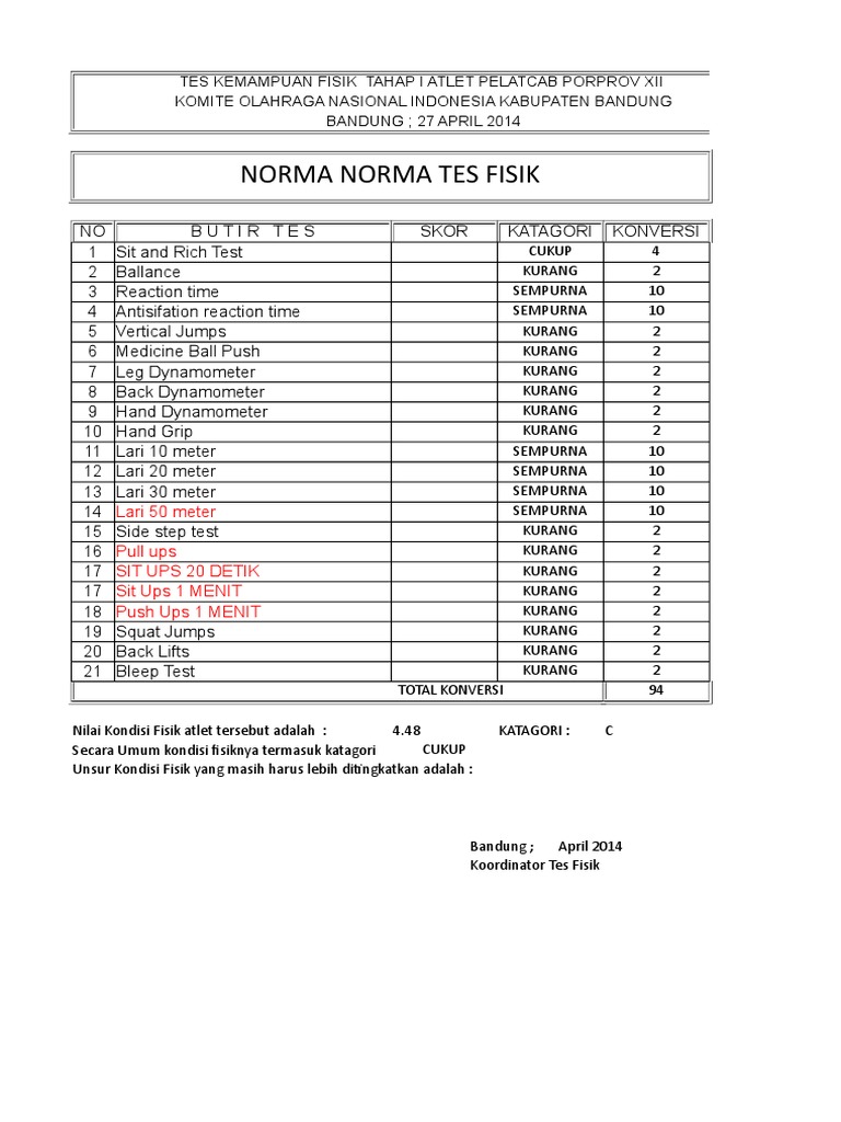 Form Tes Fisik | PDF