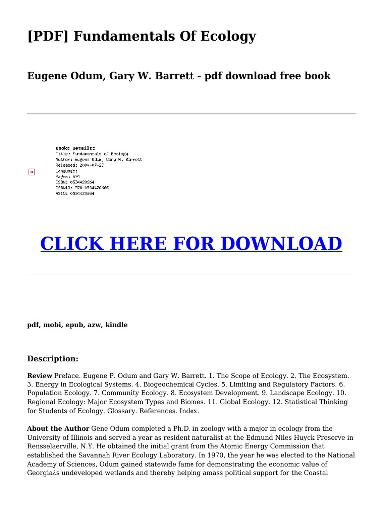Click Here For Download: (PDF) Fundamentals of Ecology | PDF | Ecology ...
