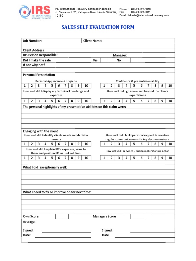420-11 Sales Self Evaluation Form | PDF