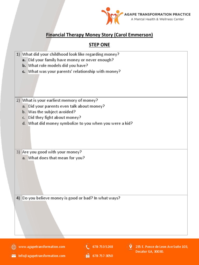 Financial Therapy Money Story (Carol Emmerson) Step One | PDF