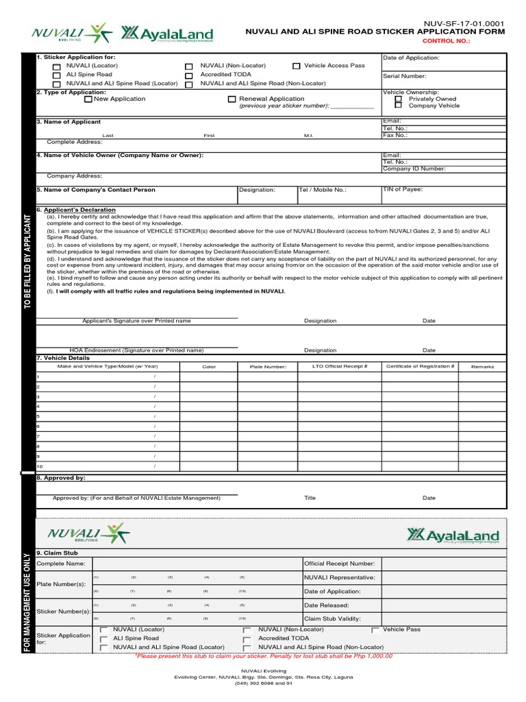 NUV-SF-17!01!0001 NUVALI and ALI Spine Road Sticker Application Form ...