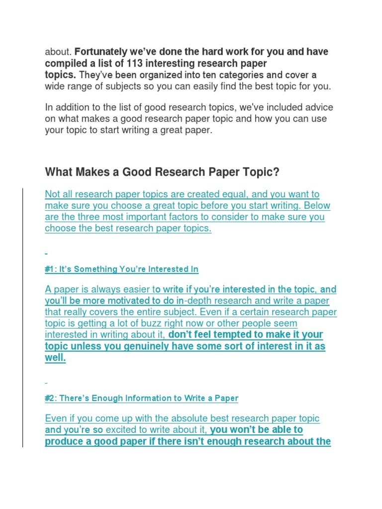 What Makes A Good Research Paper Topic? | PDF