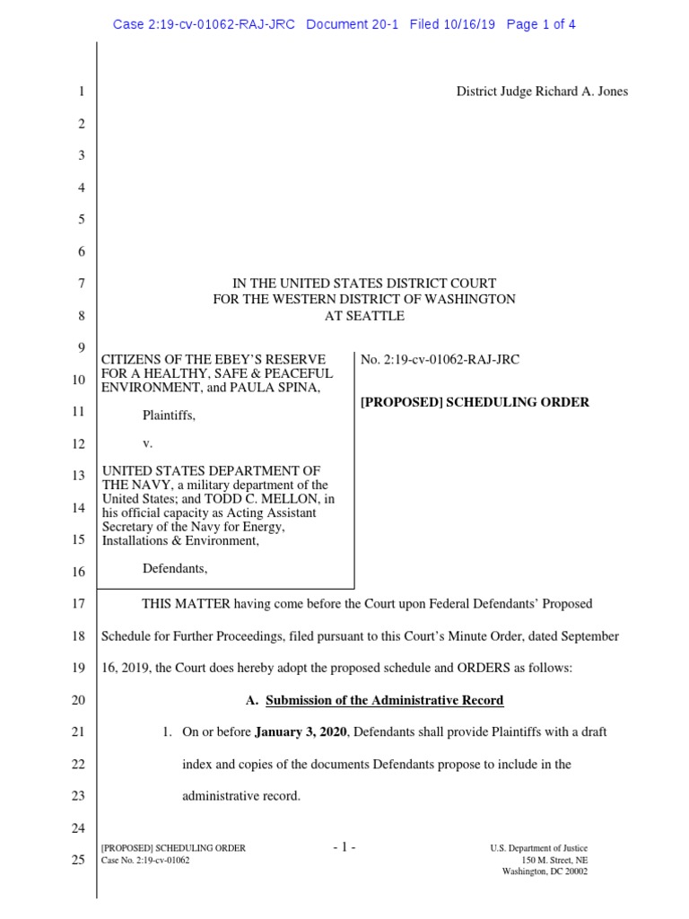 No. 2:19-cv-01062-RAJ-JRC: (PROPOSED) SCHEDULING ORDER | PDF | Summary ...