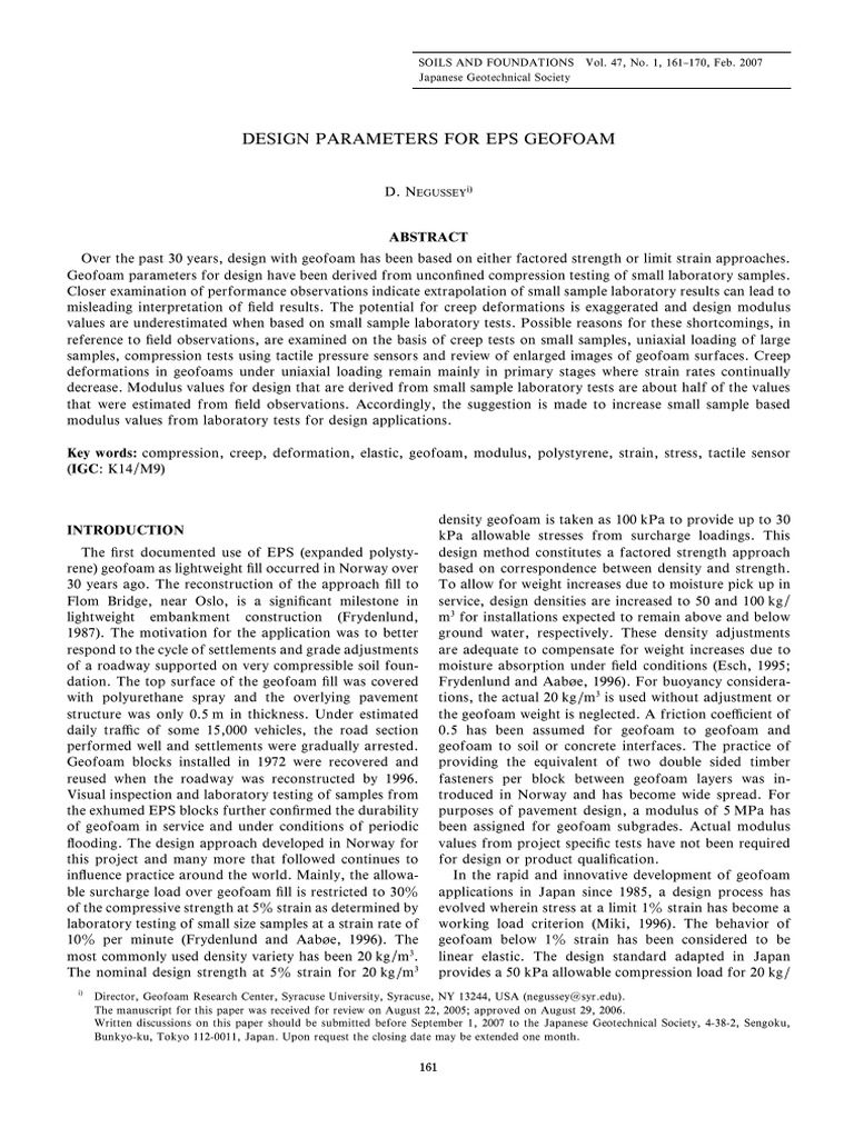 Design Parameters For Eps Geofoam | PDF | Young's Modulus | Deformation ...