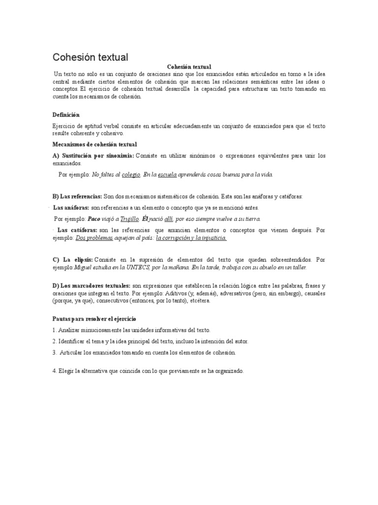 Cohesion Textual | PDF | Oración (Lingüística) | Palabra