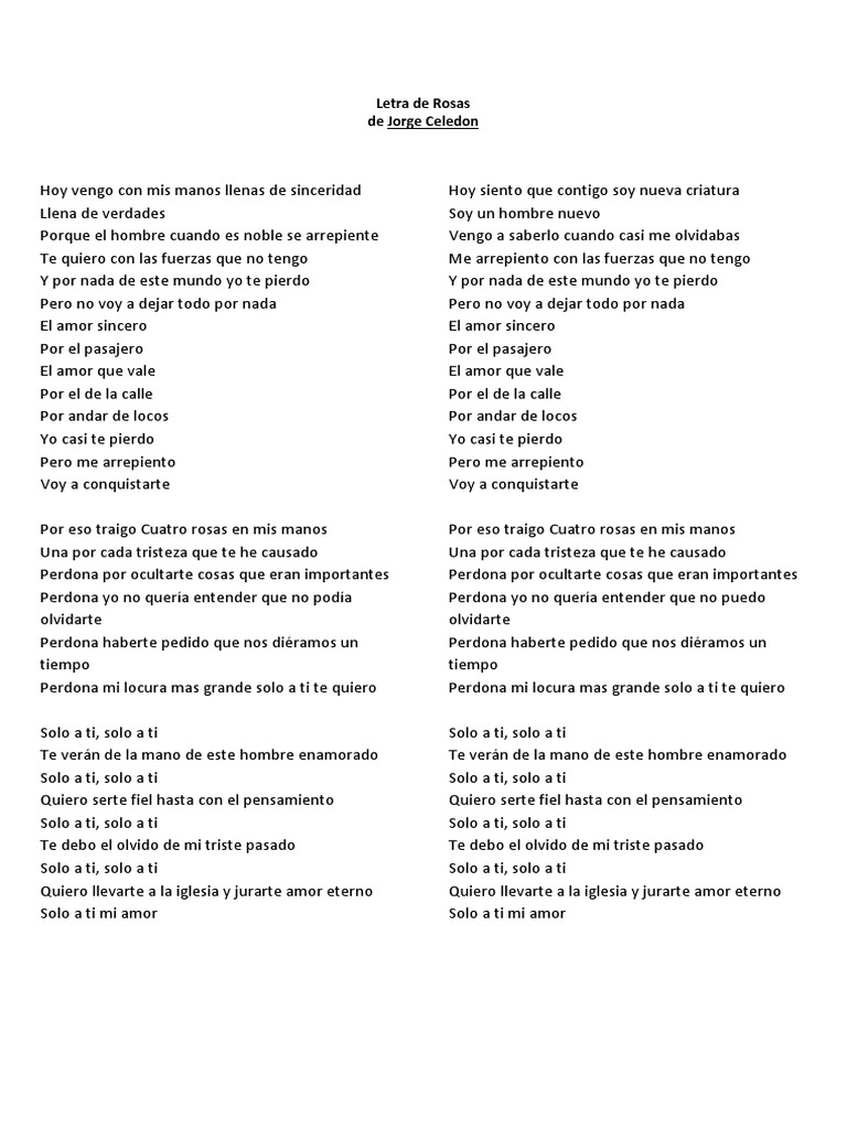 Letra de Rosas | Descargar gratis PDF | Amor | Religión y creencia