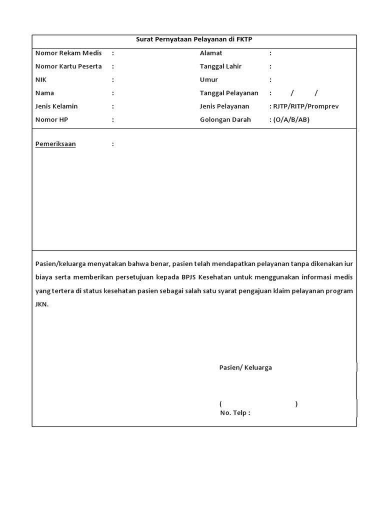 Surat Pernyataan Pelayanan FKTP | PDF
