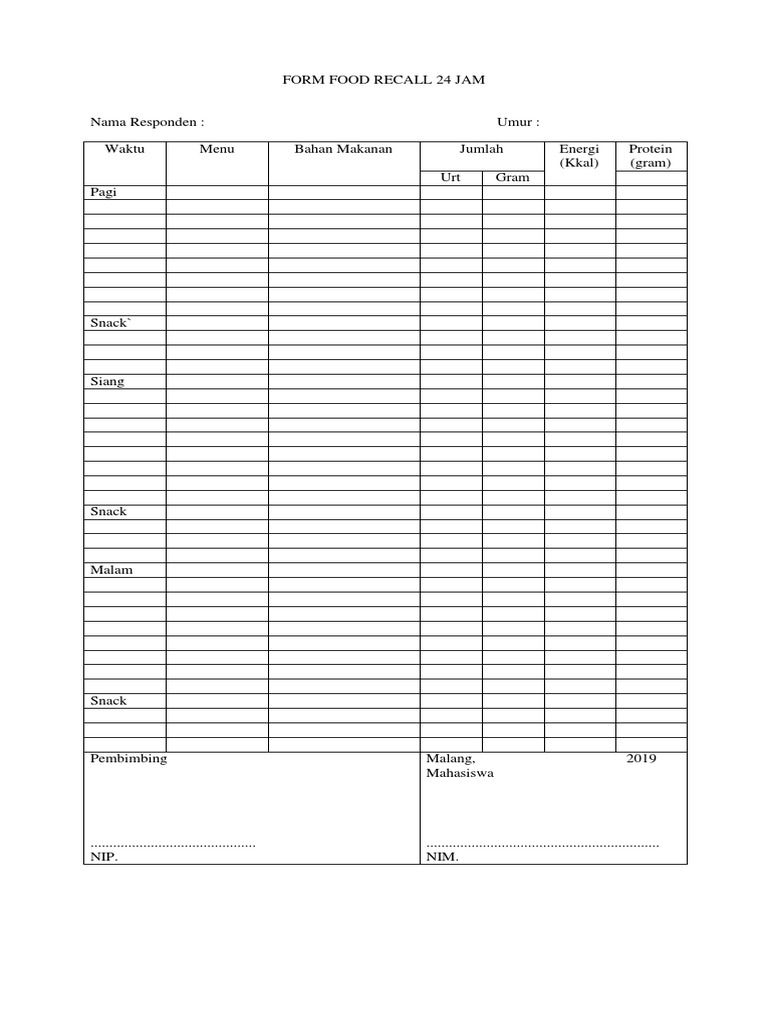 Form Food Weighing | PDF