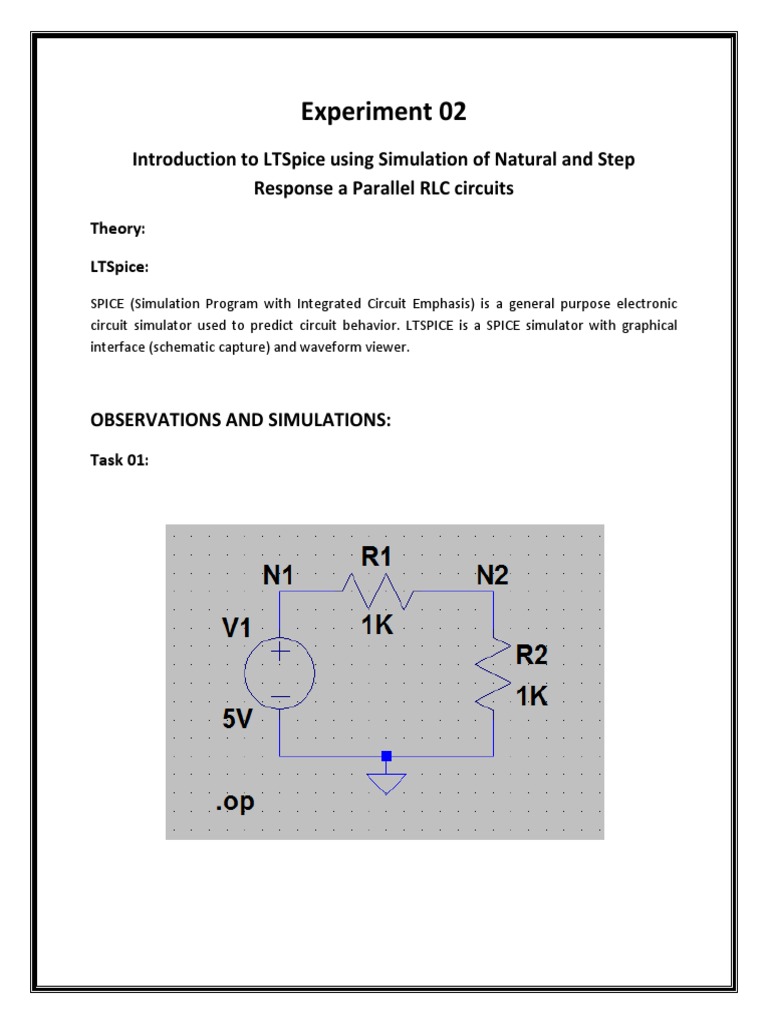 Experiment 02: Introduction To Ltspice Using Simulation of Natural and ...