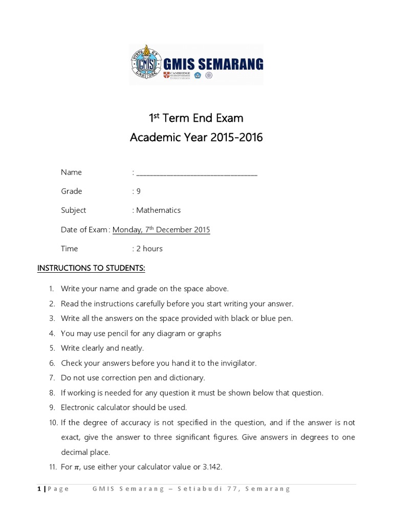 Grade 9 MATHS Term End Exam 1 | PDF | Significant Figures | Volume