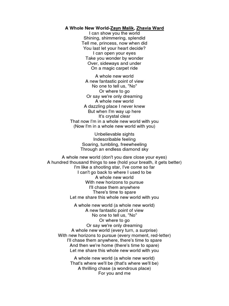 A Whole New World-Zayn Malik, Zhavia Ward | PDF