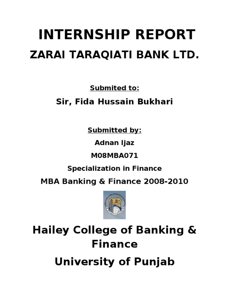 Internship Report ZTBL, Hailey College | PDF | Debits And Credits ...