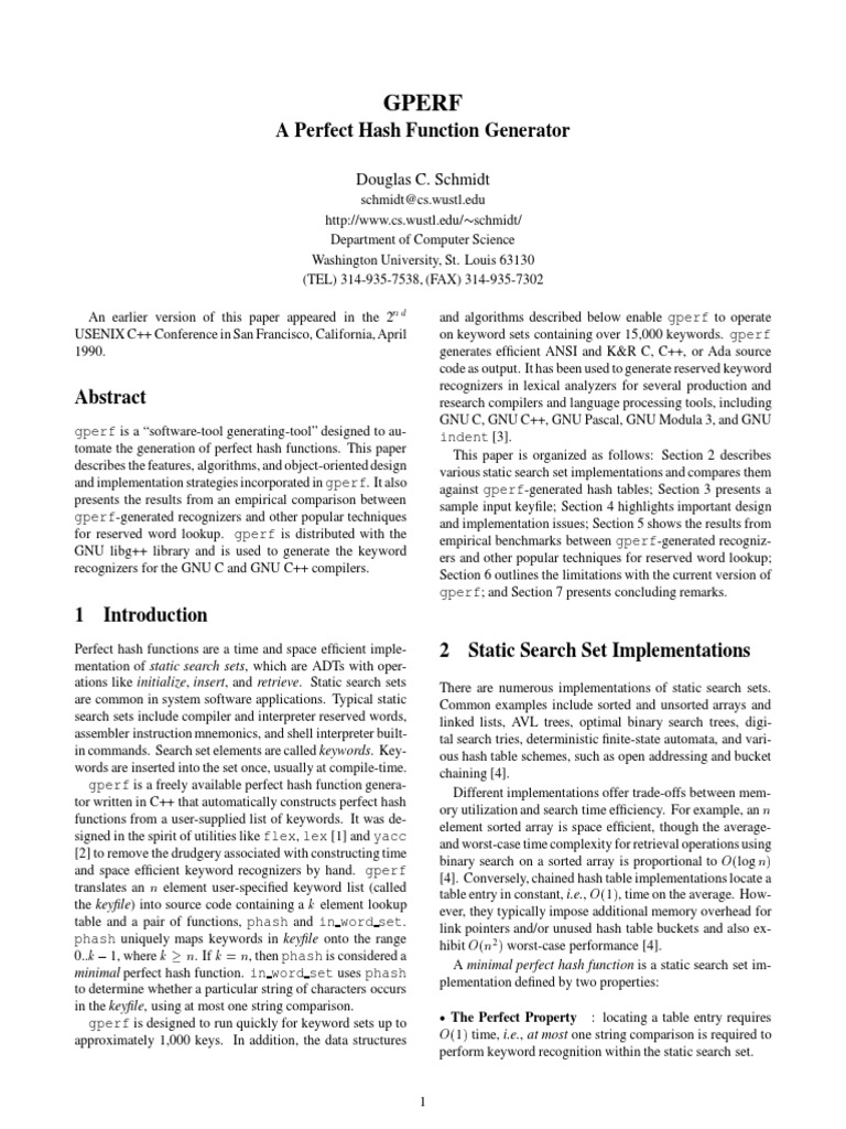 Gperf: A Perfect Hash Function Generator | PDF | Array Data Structure | Subroutine