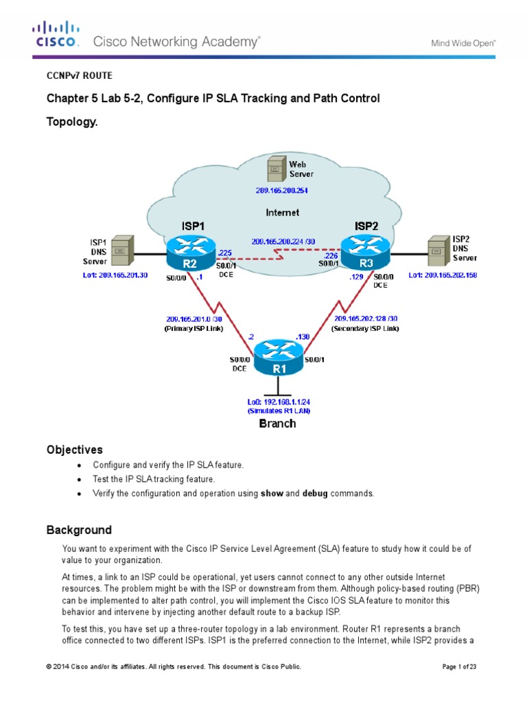 CCNPv7 ROUTE Lab5-2 IP SLA Tracking and Path Control Student | PDF | Ip Address | Router (Computing)