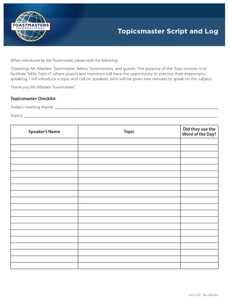 Topic Master Script & Log | PDF