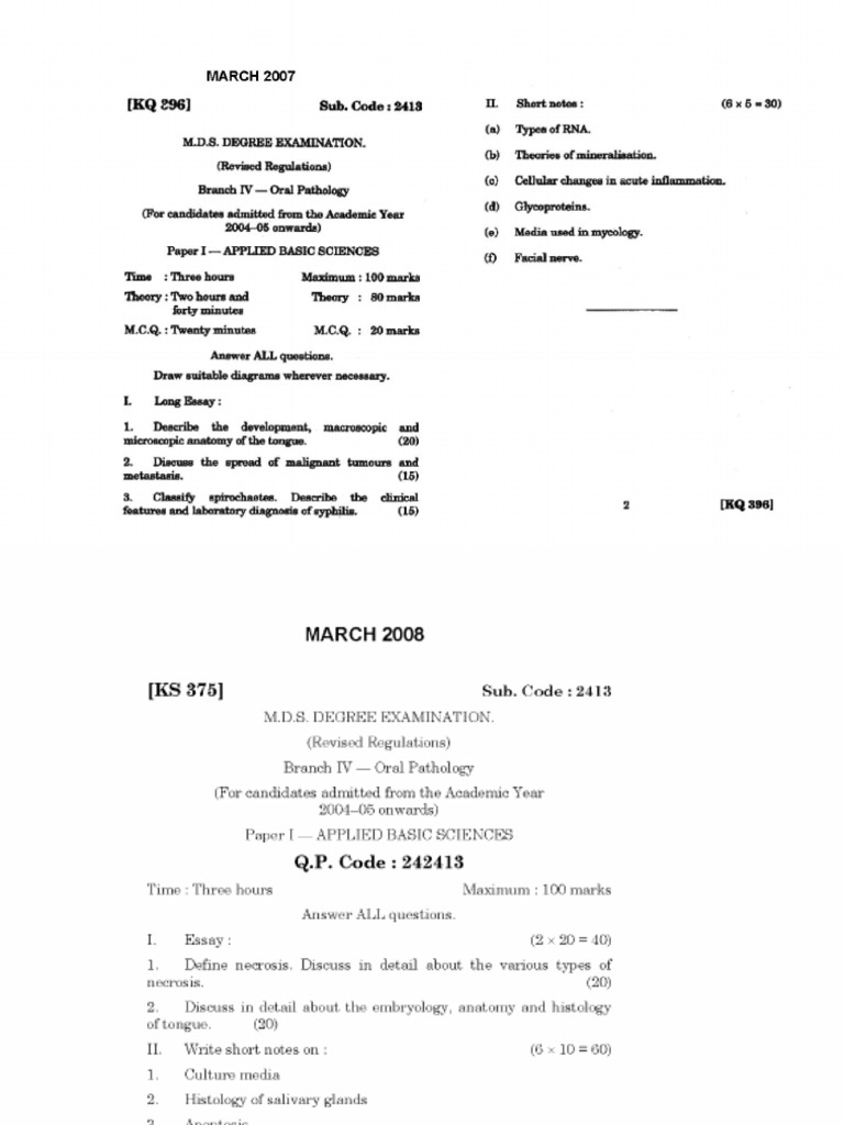 MDS - Basic Science Question Paper | PDF | Animal Anatomy | Mouth