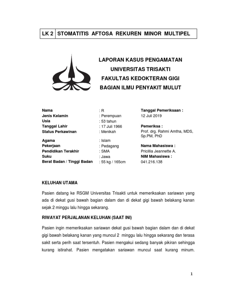 Stomatitis Aftosa Minor Multipel Rekuren | PDF