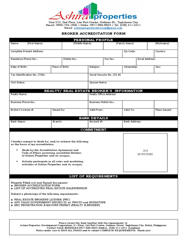 Broker - Realty Accreditation Form | PDF | Real Estate Broker ...