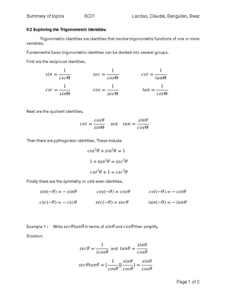 Simplifying and Proving Trig Expressions | PDF | Trigonometric ...