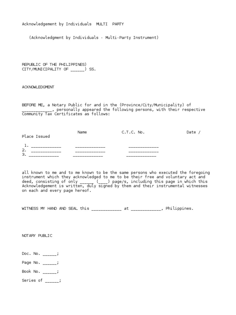Multi-Party Acknowledgment Form | PDF | Finance & Money Management ...