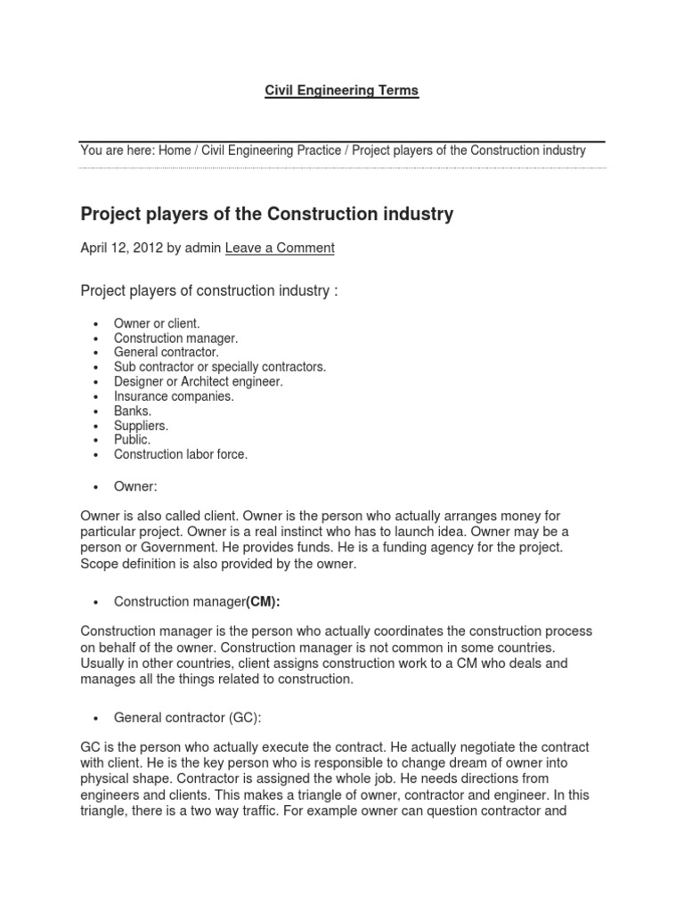 Key Players in Construction | PDF | Construction Management | General ...
