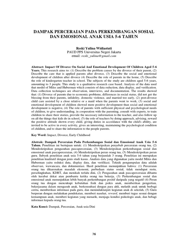 Dampak Perceraian Pada Perkembangan Sosial Dan Emosional Anak Usia 5-6 Tahun | PDF | Divorce ...