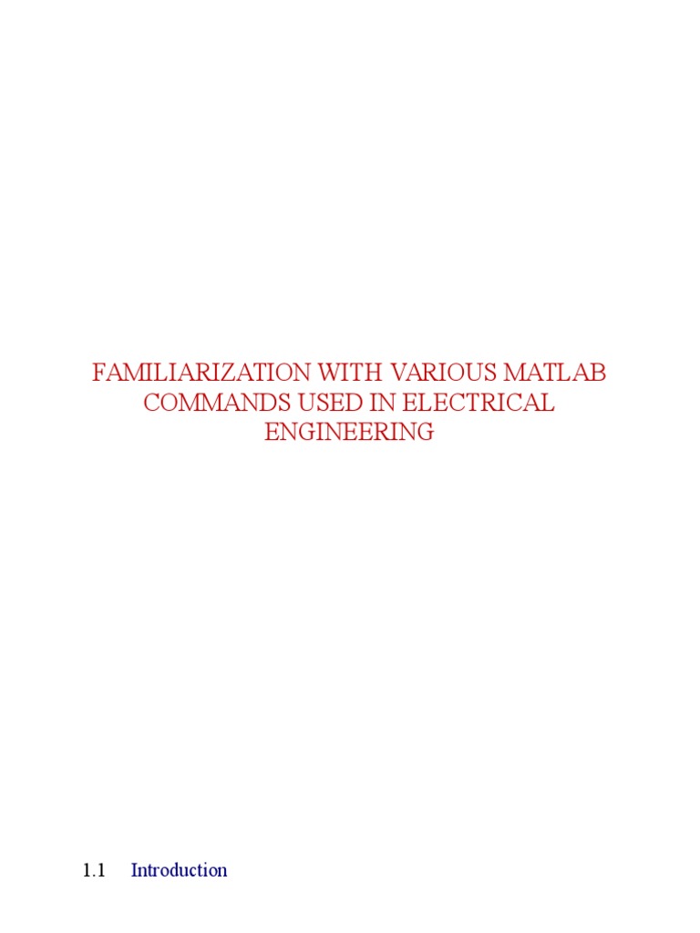Familiarization With Various Matlab Commands Used in Electrical ...