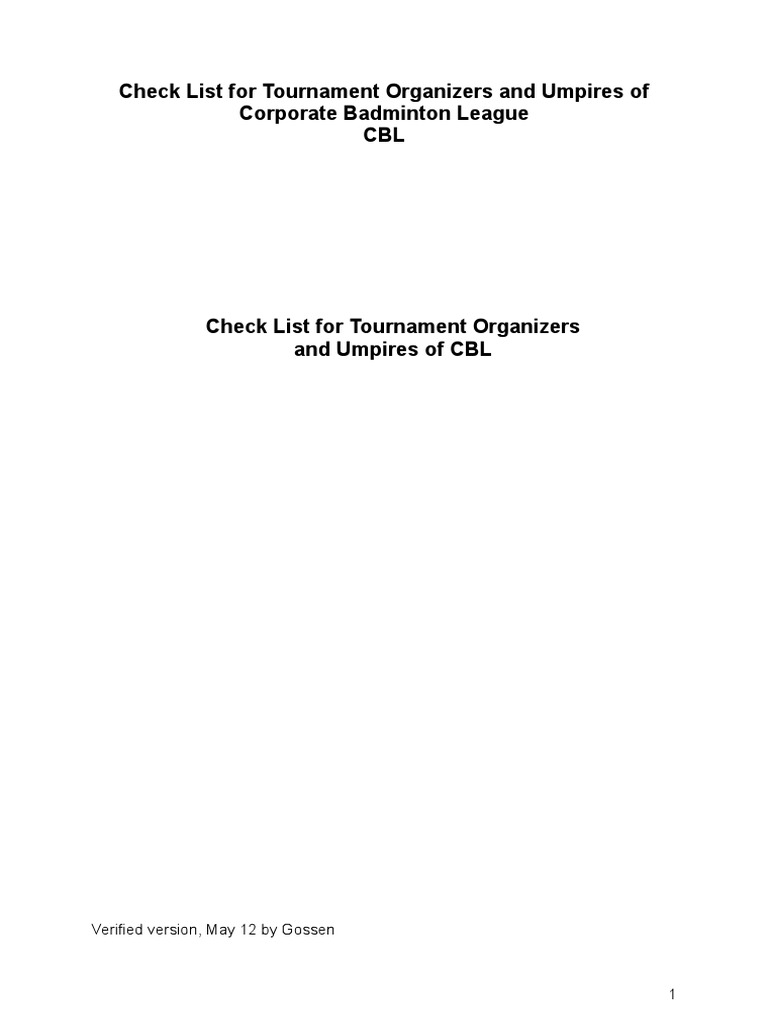 Organizers Check List For Badminton Turnament | PDF | Referee | Sports