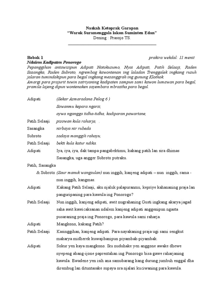 Naskah Ketoprak: Suminten Edan | PDF