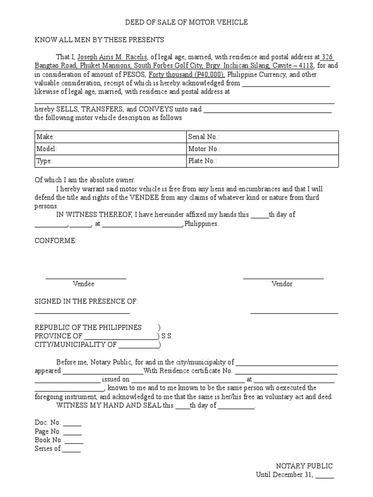 Deed of Sale | PDF | Land Law | Document