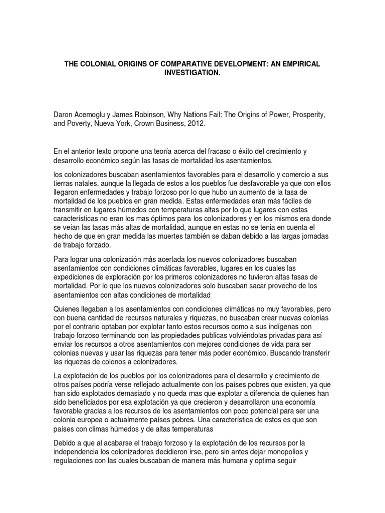 The Colonial Origins of Comparative Development | PDF | Economias ...