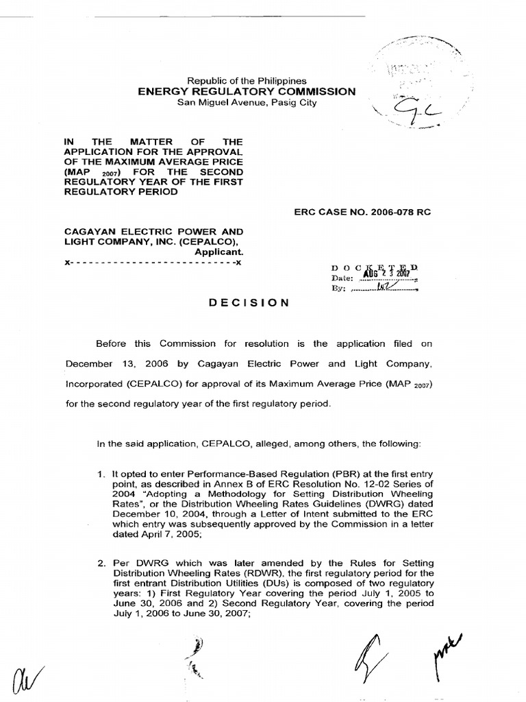 Decision+ERC+Case+No.+2006-078 CEPALCO 9.7.07 | PDF