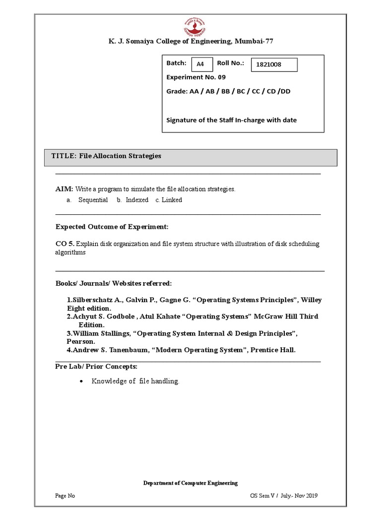 Knowledge of File Handling.: Page No OS Sem V / July.-Nov 2019 | PDF ...