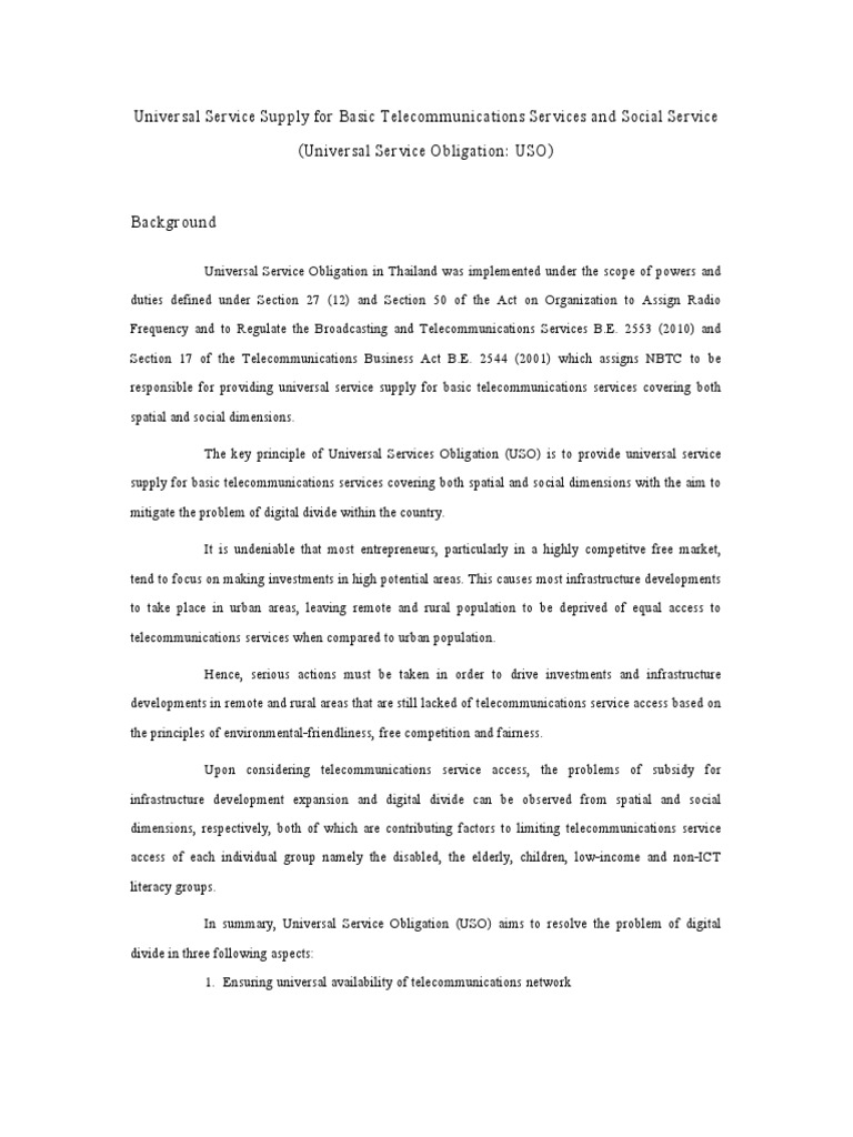 Universal Service Supply For Basic Telecommunications Services and ...